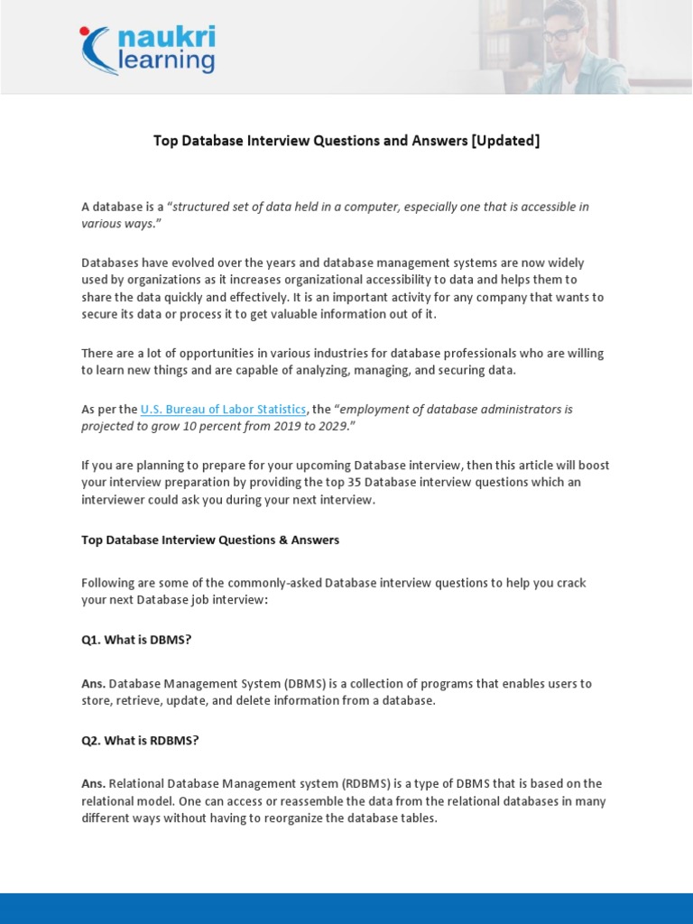 Top Database Interview Questions and Answers Updated | PDF | Relational Model | Databases