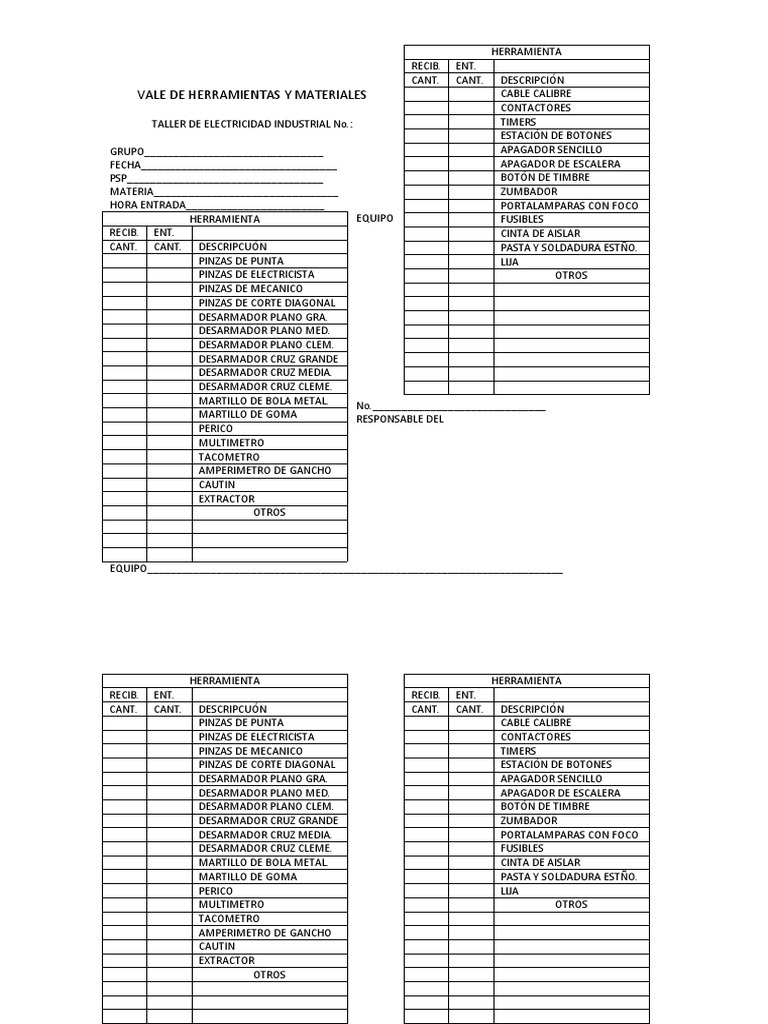 Vale de Herramientas y Materiales