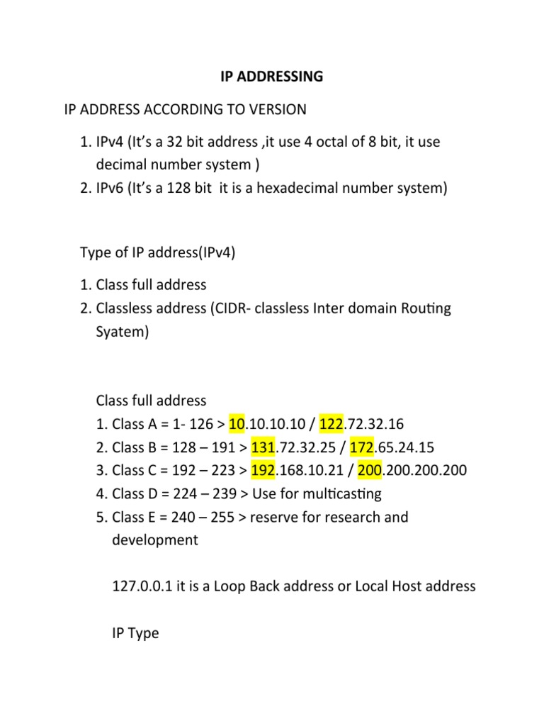 Ip Addressing | PDF | Ip Address | Internet Protocols