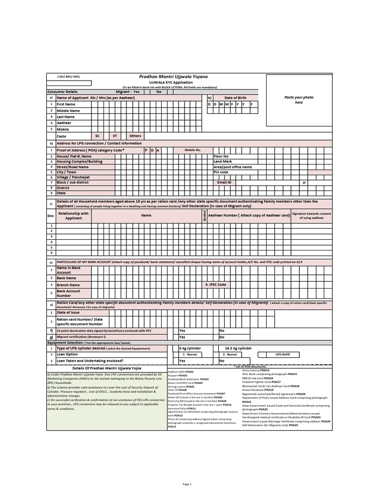 Ujjwala Yojana KYC Declaration Form | PDF | Liquefied Petroleum Gas ...