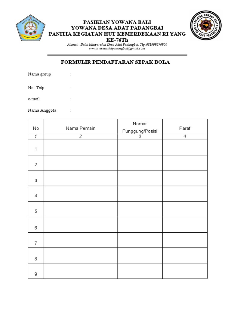 Format Pendaftaran Sepak Bola | PDF