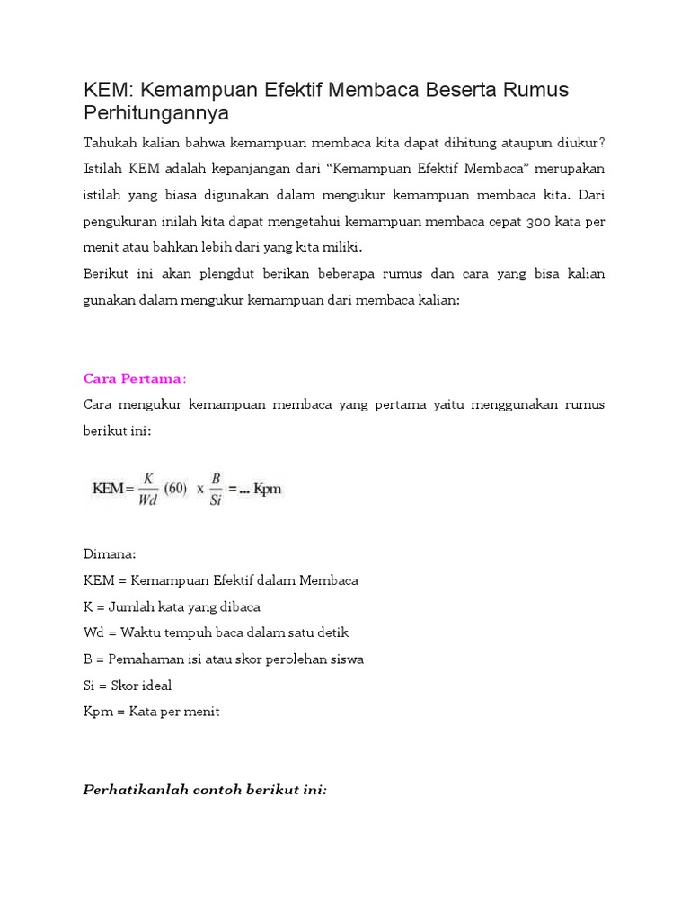 KEM: Kemampuan Efektif Membaca Beserta Rumus Perhitungannya: Cara ...