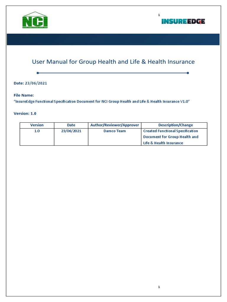 InsureEdge Functional Specification Document For Health - V1.0 | PDF ...