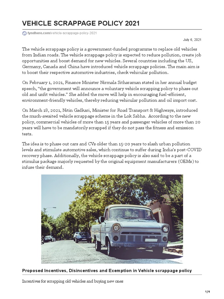 India Vehicle Scrappage Policy 2021 | PDF