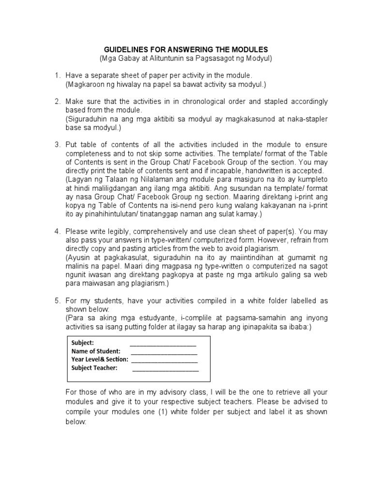 Guidelines For Answering The Modules | PDF