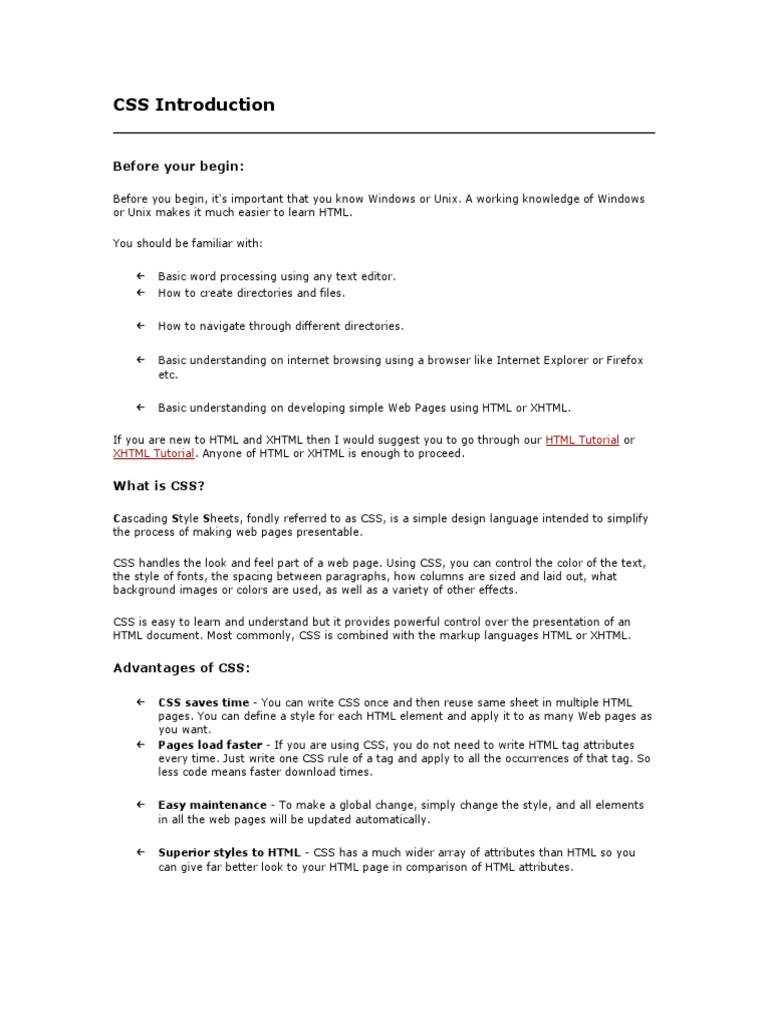 CSS Introduction: Before Your Begin | PDF | Html | Html Element