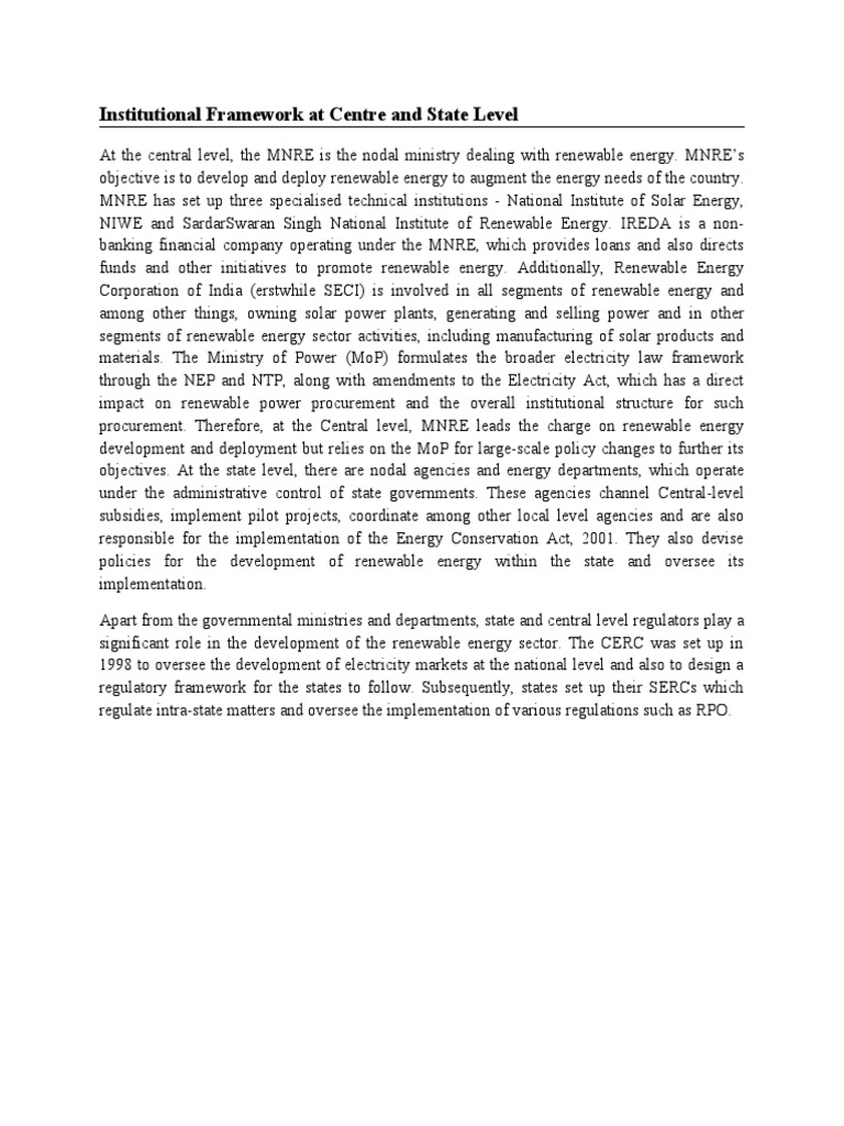 Institutional Framework for Renewable Energy | PDF