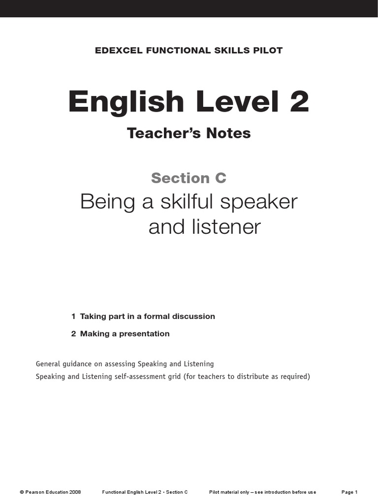 English Level 2 - Section C Teacher Notes | PDF | Educational ...