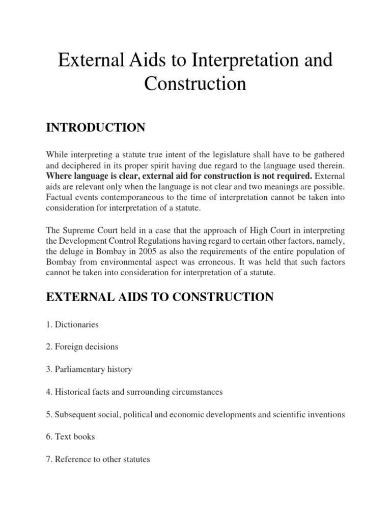 External Aids To Interpretation and Construction - Notes of Discussion ...