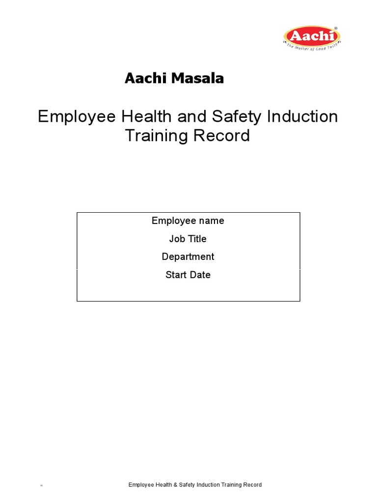 Employee Health and Safety Induction Training Record 1 | PDF | First ...
