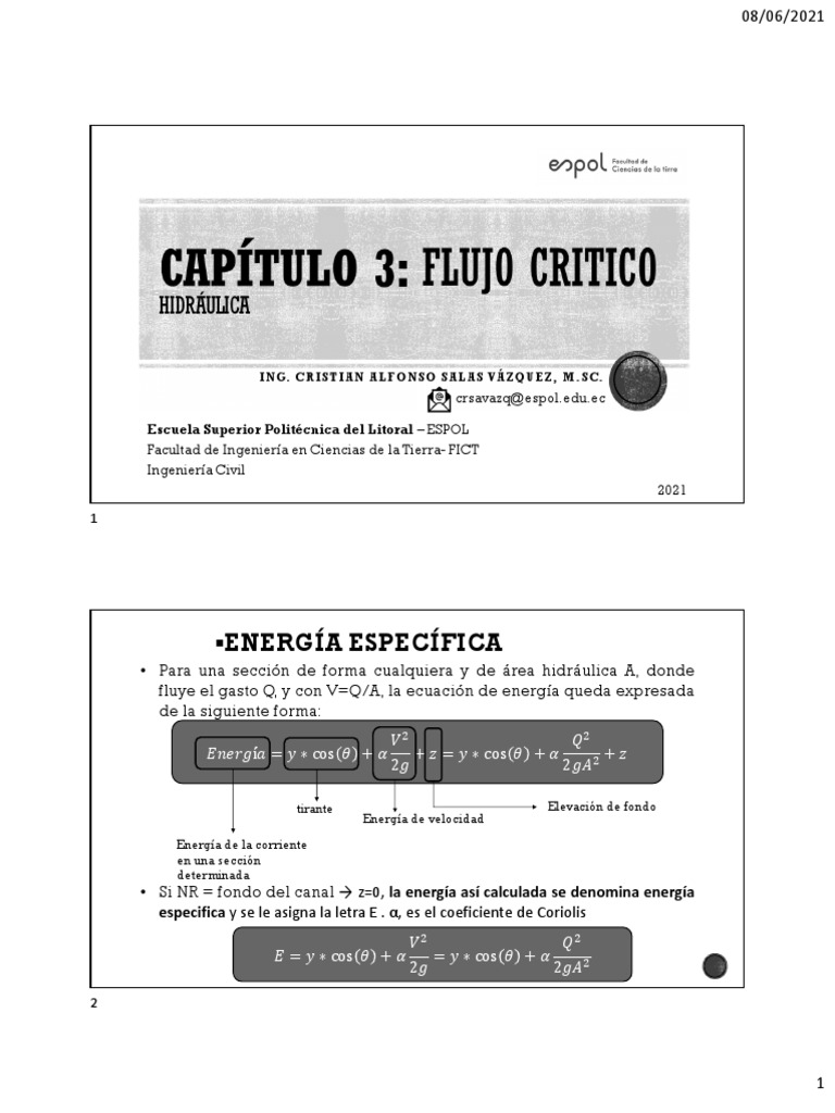 Capitulo 3 - FLUJO CRÍTICO - Apuntes | PDF | Canal | Pendiente