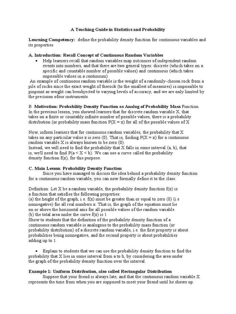 Teaching Guide 4 | PDF | Probability Distribution | Random Variable