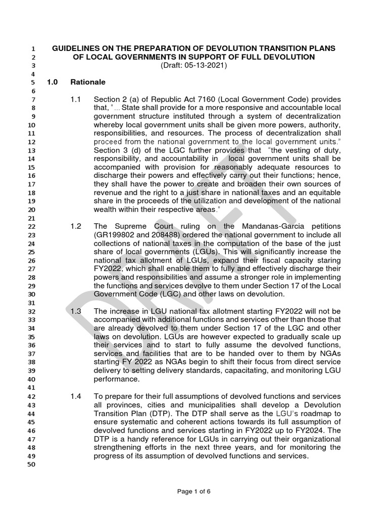 Guidelines On The Preparation of Devolution Transition Plans of Local ...