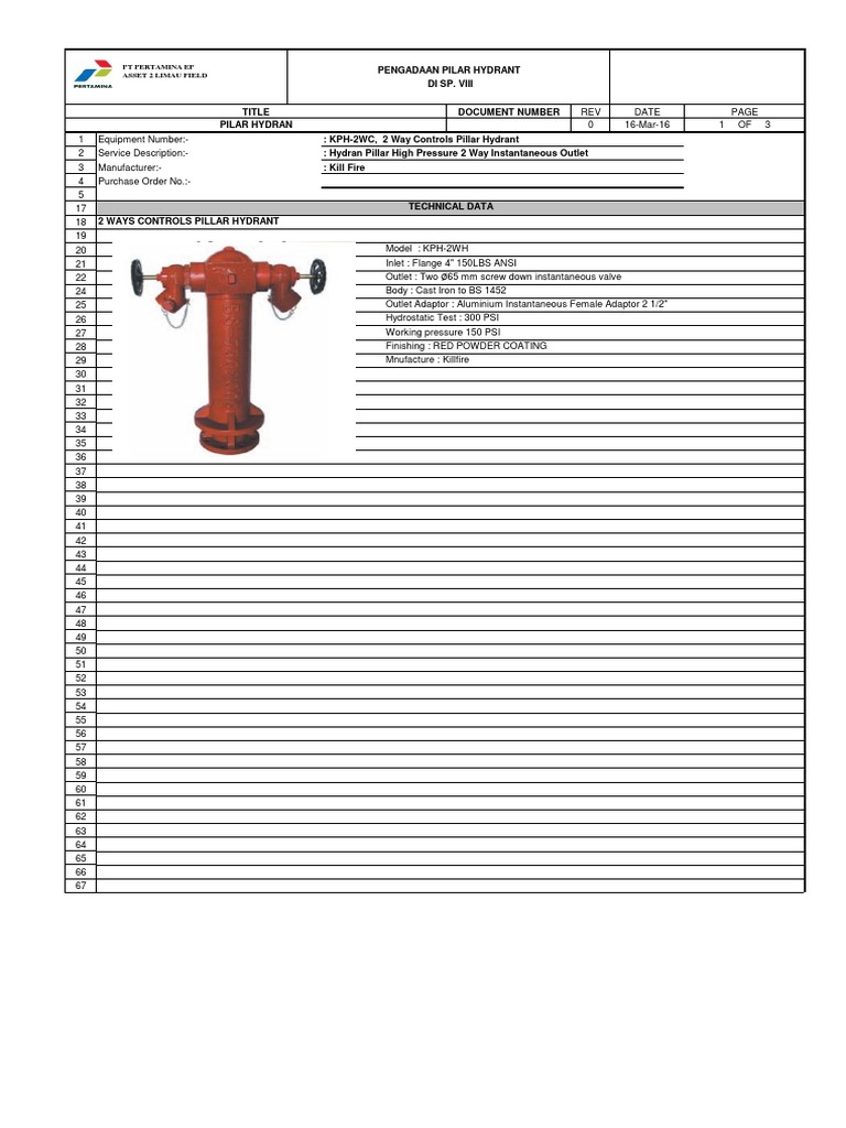 Data Sheet Pengadaan Pillar Hydrant SP Viii | PDF
