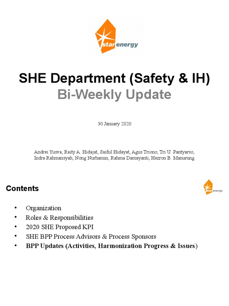 SHE Department Bi-Weekly Update | PDF | Safety | Workplace