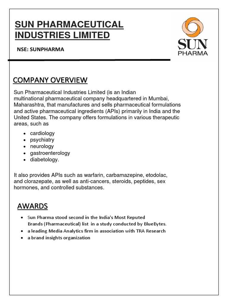 Sun Pharmaceutical Industries Limited: Company Overview | PDF | Market ...