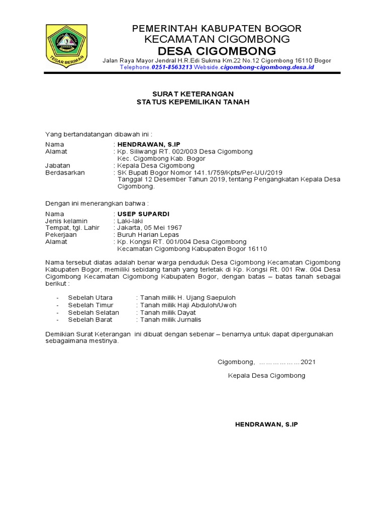 Suket Status Kepemilikan Tanah | PDF