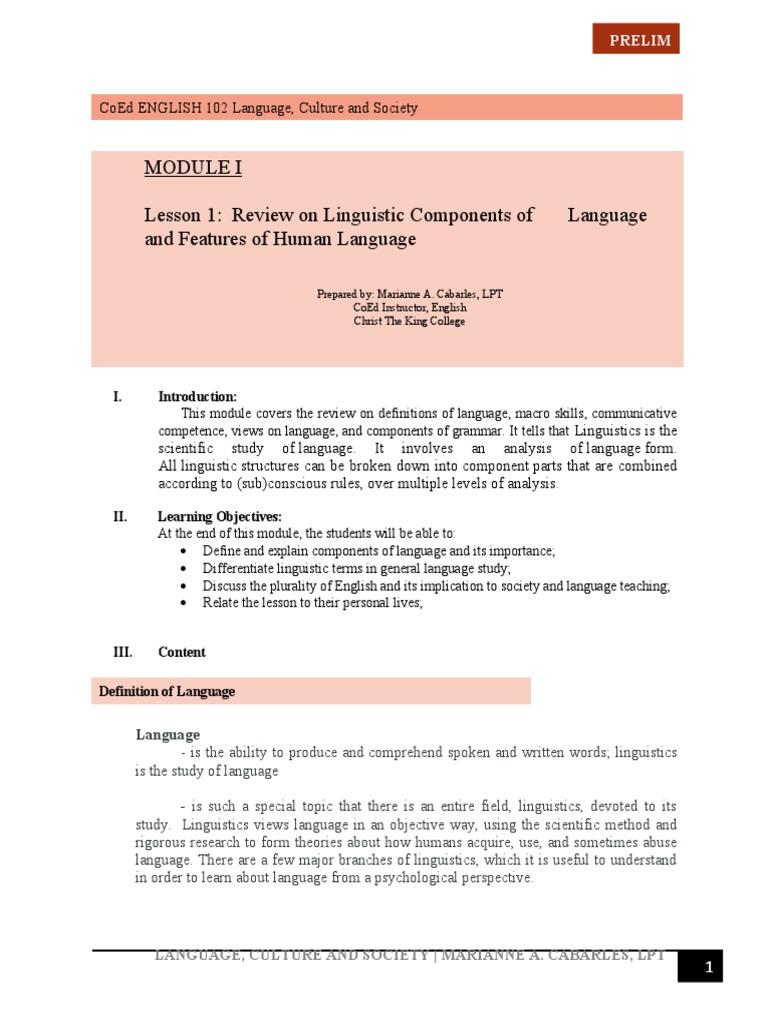 Module 1 English 102 Language, Culture and Society | PDF | Morphology ...
