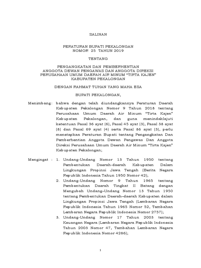 SK Pengangkatan Direksi PDAM Tirta Kajen | PDF | Pengelolaan Keuangan ...