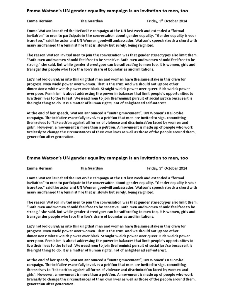 Emma Watson | PDF | Gender | Gender Studies