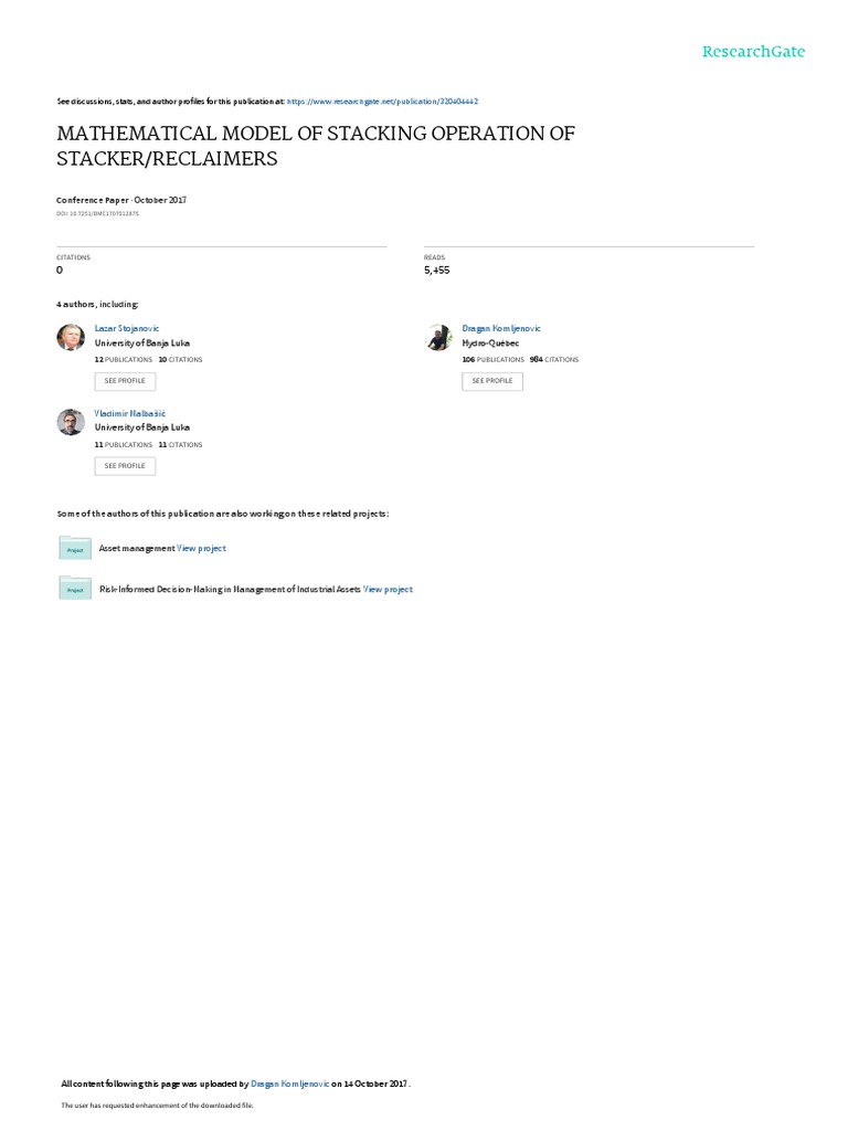 Mathematical Model of Stacking Operation of Stacker/Reclaimers | PDF ...
