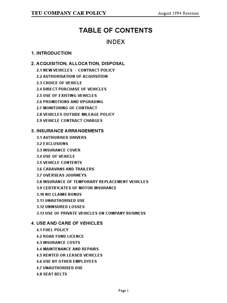 Company Car Policy Template | PDF | Vehicle Insurance | Insurance