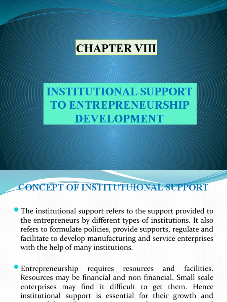 Chapter VIII Institutional Support To Entrepreneurship Development ...