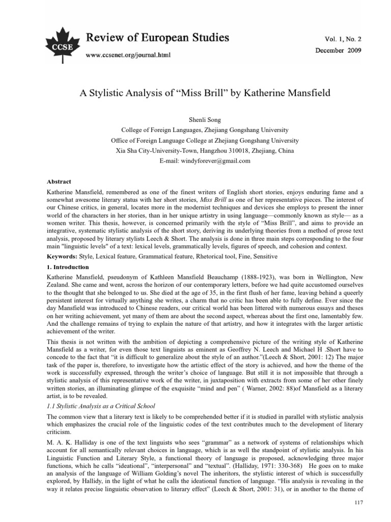A Stylistic Analysis of Miss Brill by Katherine Mansfield | PDF | Part ...