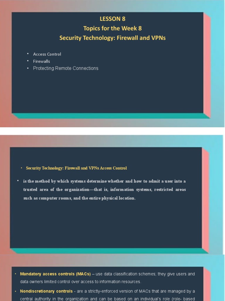 Lesson 8 Topics For The Week 8 Security Technology: Firewall and Vpns | PDF | Virtual Private ...