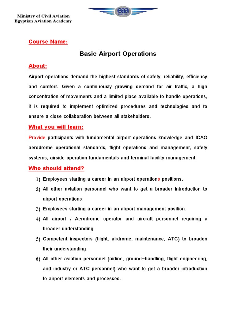 Basic Airport Operations: Course Name: About | PDF | Aerodrome | Airport