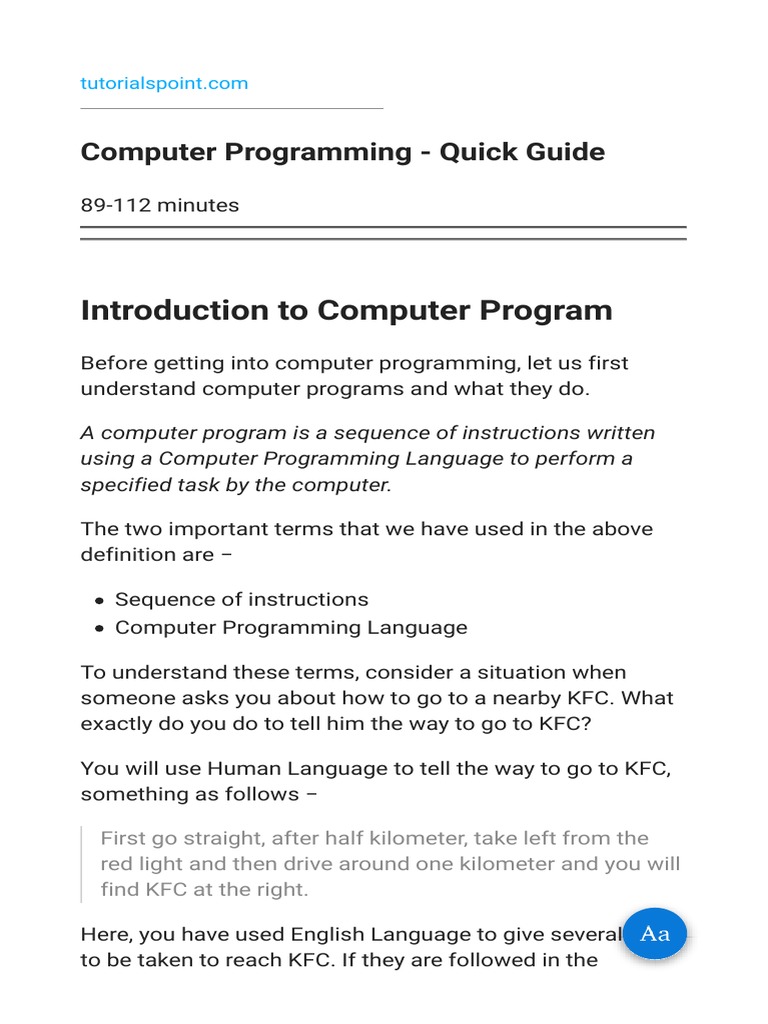 Introduction To Computer Program: Computer Programming - Quick Guide | PDF | Data Type ...