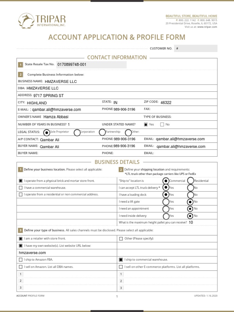 Account Application & Profile Form | PDF | Pricing | Advertising