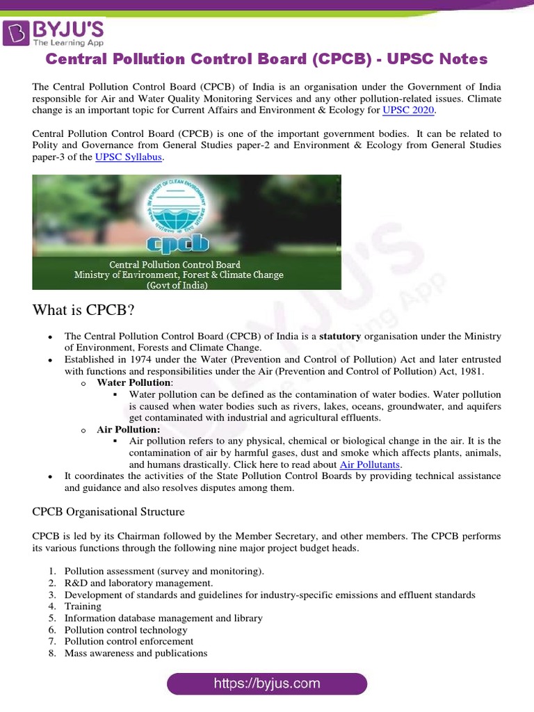 Central-Pollution-Control-Board-UPSC Notes | PDF | Water Pollution ...
