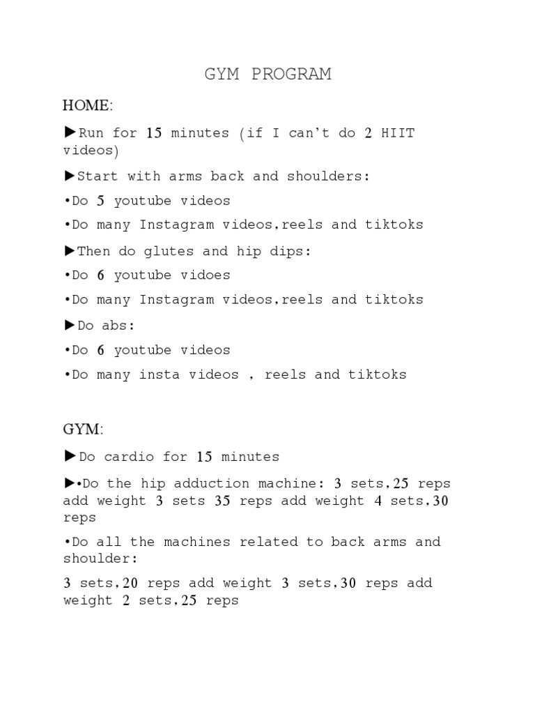 Gym Program: Home | PDF