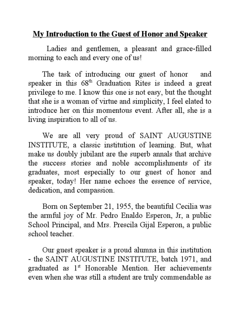 Introduction To The Guest of Honor and Speaker | PDF | Career & Growth