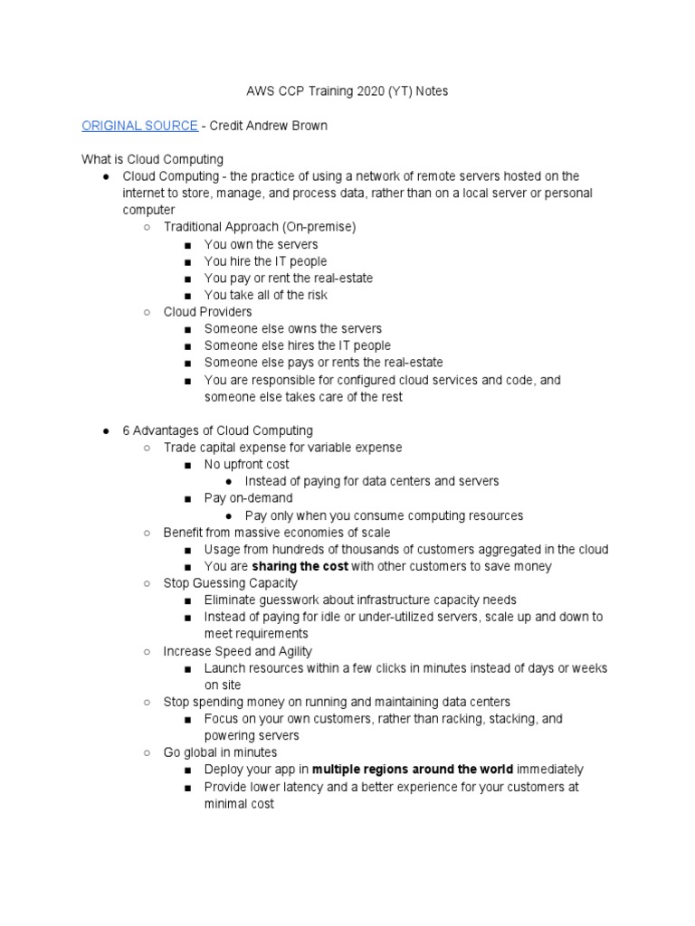 AWS CCP Training Notes 2020 | PDF | Amazon Web Services | Cloud Computing