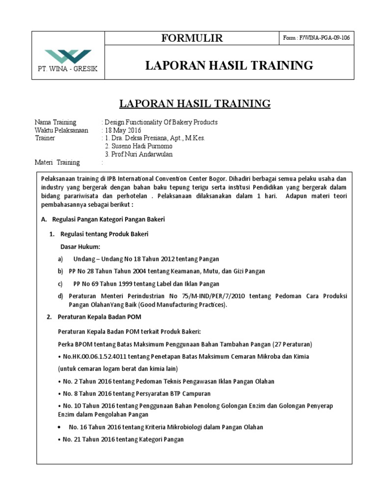 Laporan Hasil Training Di Bogor Design Quality of Bakery | PDF