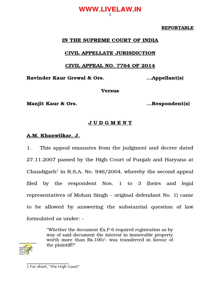 Supreme Court Judgment on Family Settlement Regarding Immovable ...