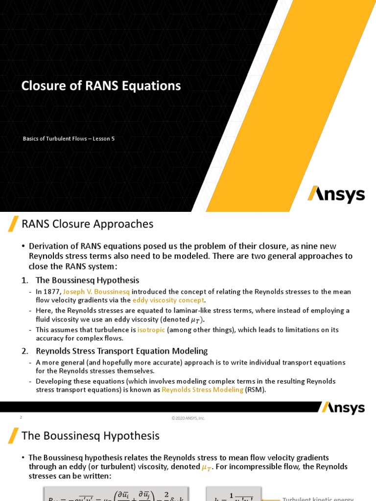 Closure of RANS Equations: Basics of Turbulent Flows - Lesson 5 | PDF | Turbulence | Fluid Dynamics