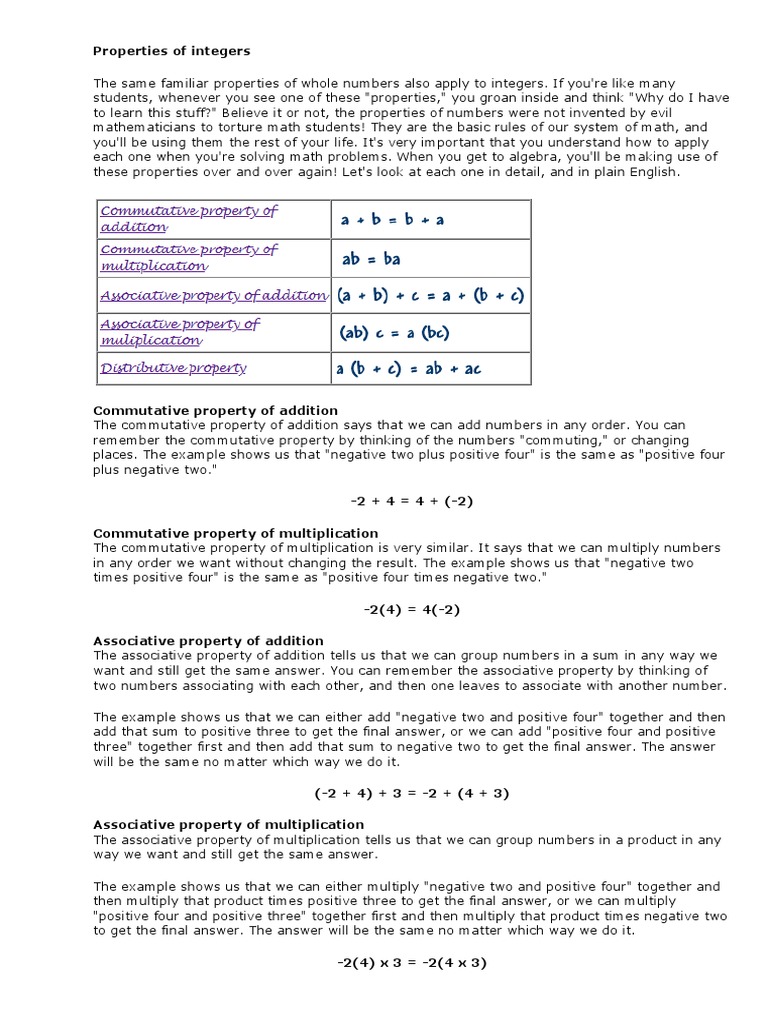Properties of Integers | PDF | Multiplication | Integer