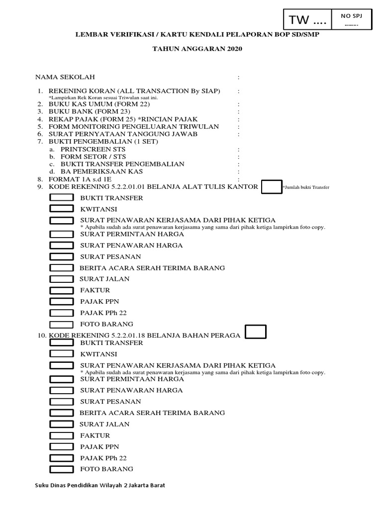 Lembar Verifikasi Final SPJ SD&SMP TW Iii 2020 | PDF