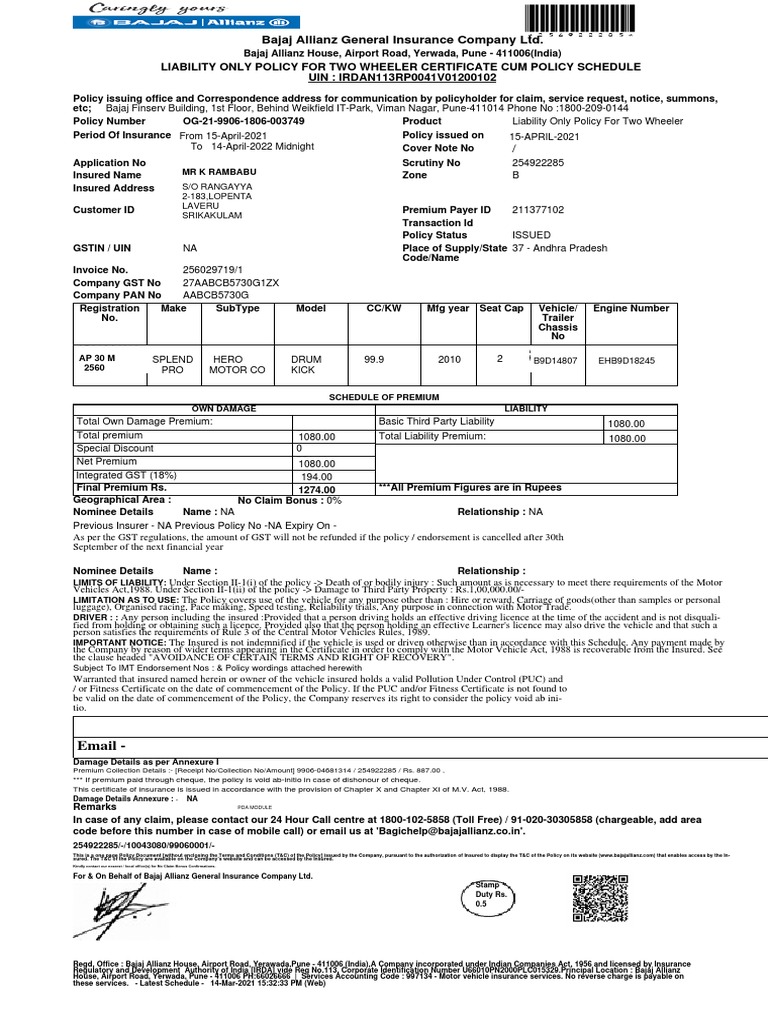 Bajaj Allianz General Insurance Company LTD | Download Free PDF ...