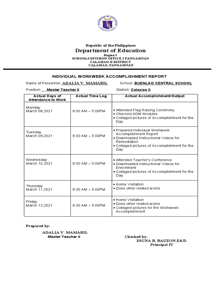 Office - Workweek - Plan - Accomplishment - Report | PDF | Workweek And ...