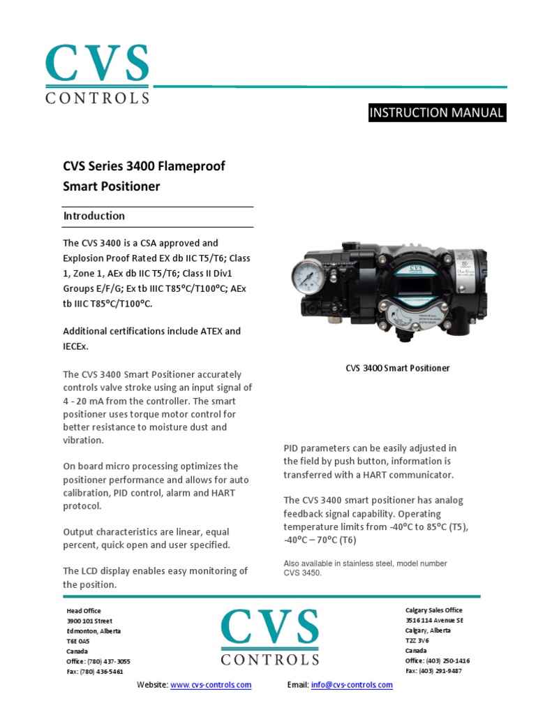 CVS Series 3400 Flameproof Smart Positioner: Instruction Manual | PDF ...