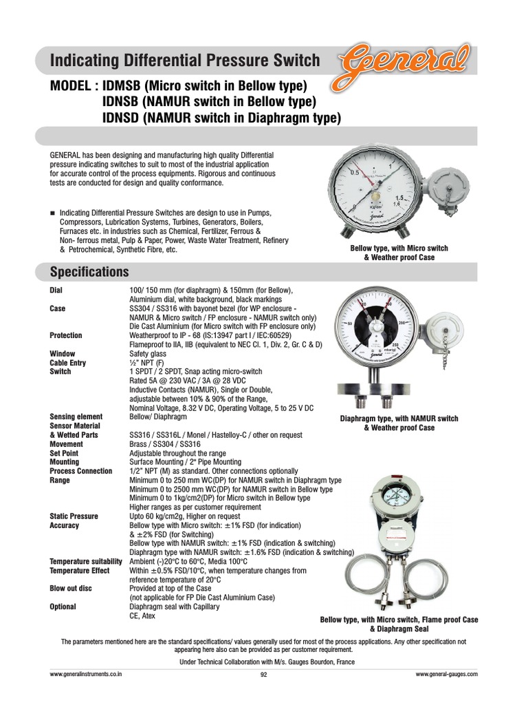 Indicating Differential Pressure Switch | PDF | Switch | Mechanical ...