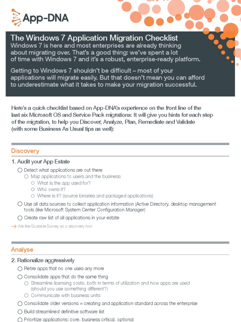 The Windows 7 Application Migration Checklist Discovery Pdf