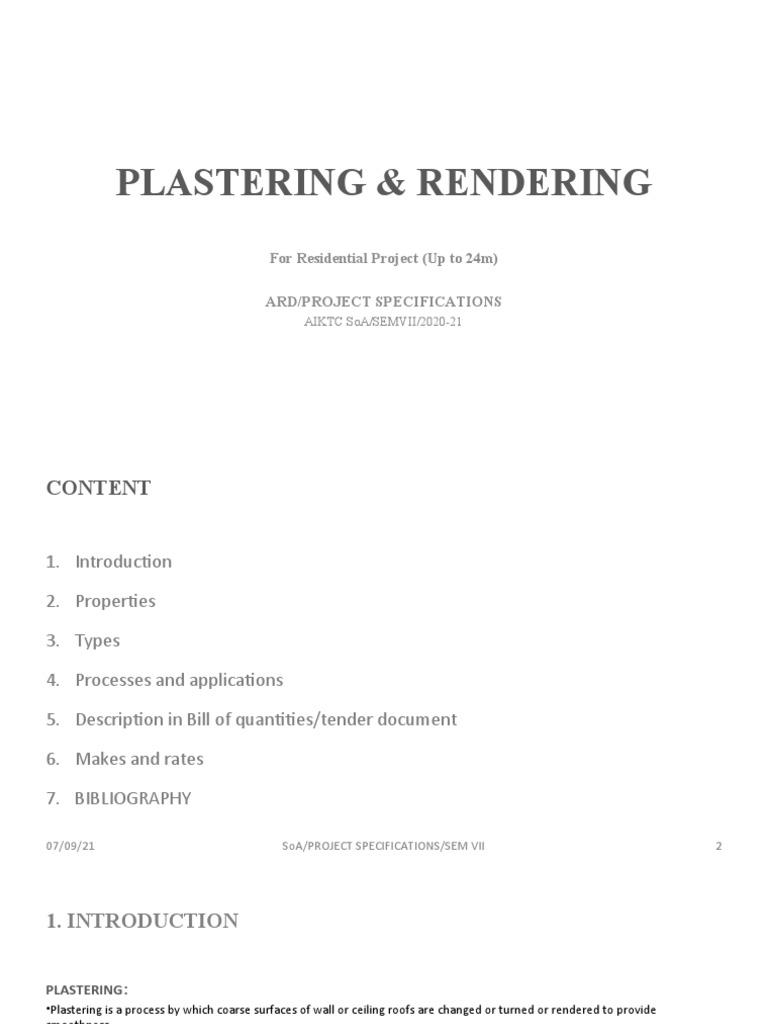 Plastering & Rendering: For Residential Project (Up To 24m) Ard/Project ...