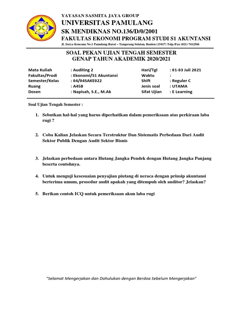Soal Uts Auditing 2 Reg C Modul 3 | PDF