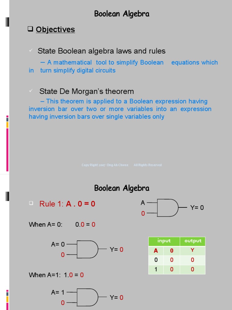 Boolean Algebra & de Morgan's Theorem (Vesion 1.6) | PDF | Boolean ...