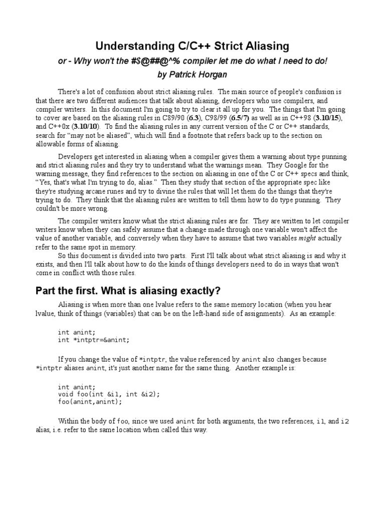 Understanding C/C++ Strict Aliasing: or - Why Won't The ...